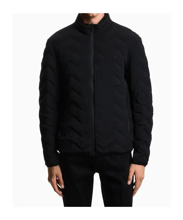 Emporio Armani Quilted Zip Jacket With Embossed Micro Eagle - Black