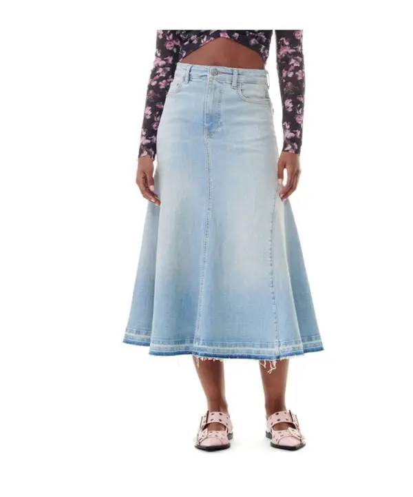 GANNI A-line Denim Midi Skirt