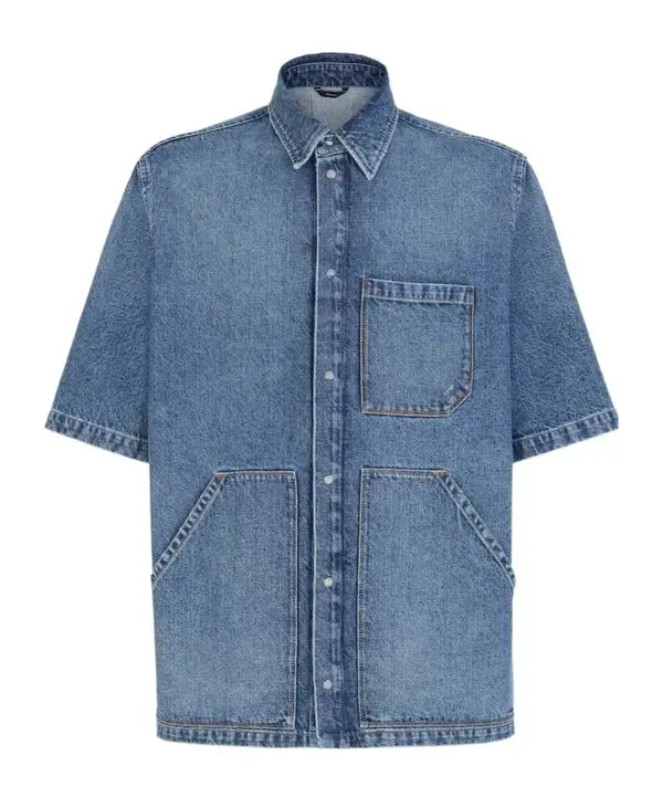 Fendi Short-sleeved Buttoned Denim Shirt