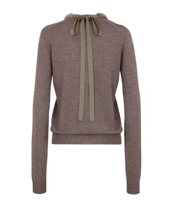 Fendi V-neck Jumper With Mink Collar And Back Tie Detail