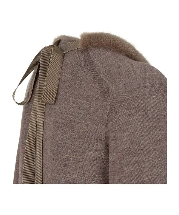 Fendi V-neck Jumper With Mink Collar And Back Tie Detail