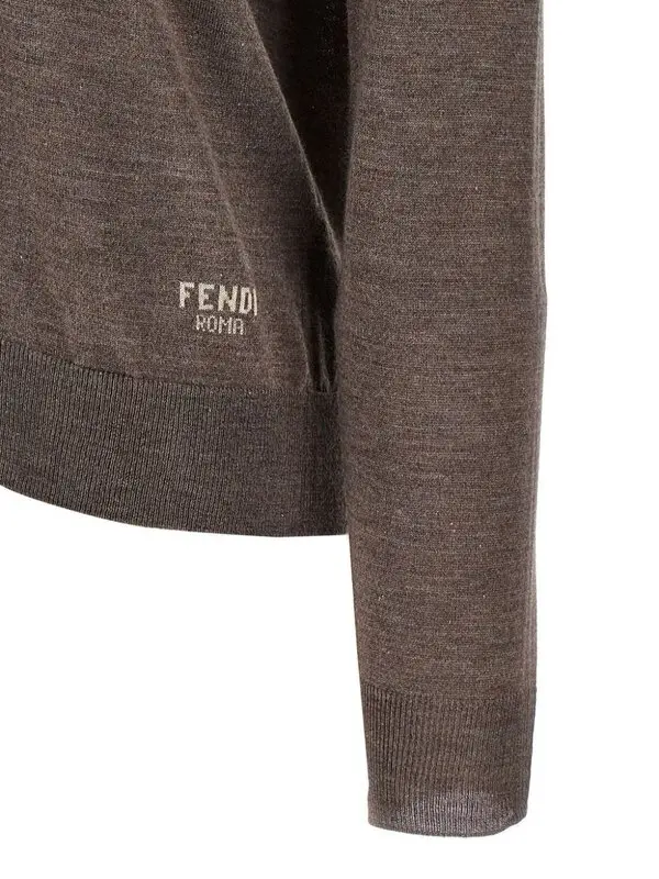 Fendi V-neck Jumper With Mink Collar And Back Tie Detail - Grey