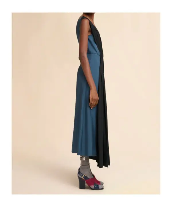 Marni Sleeveless Draped V-neck Dress With Back Slit