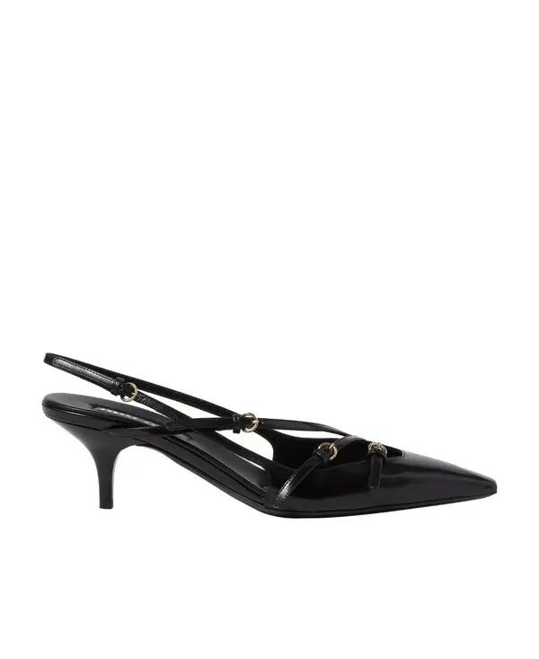 Miu Miu Buckle Embellished Pointed Toe Slingback Pumps - Black