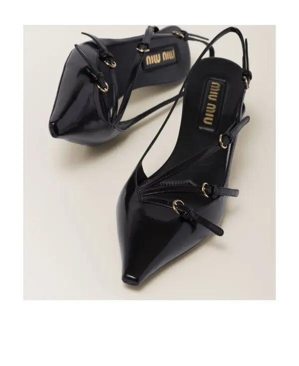Miu Miu Buckle Embellished Pointed Toe Slingback Pumps - Black