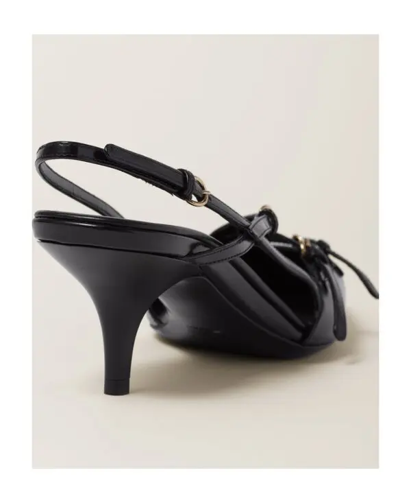 Miu Miu Buckle Embellished Pointed Toe Slingback Pumps - Black