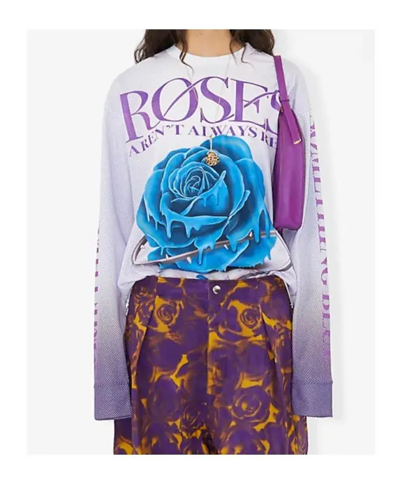 Burberry Floral Rose Printed Long Sleeve Crewneck T-shirt - Blue