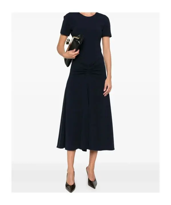Victoria Beckham Gathered Crewneck Midi Dress