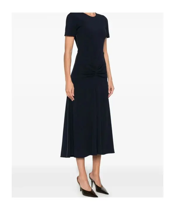 Victoria Beckham Gathered Crewneck Midi Dress