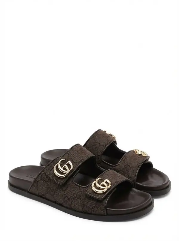Gucci Double G Fabric Slide Sandals - Brown