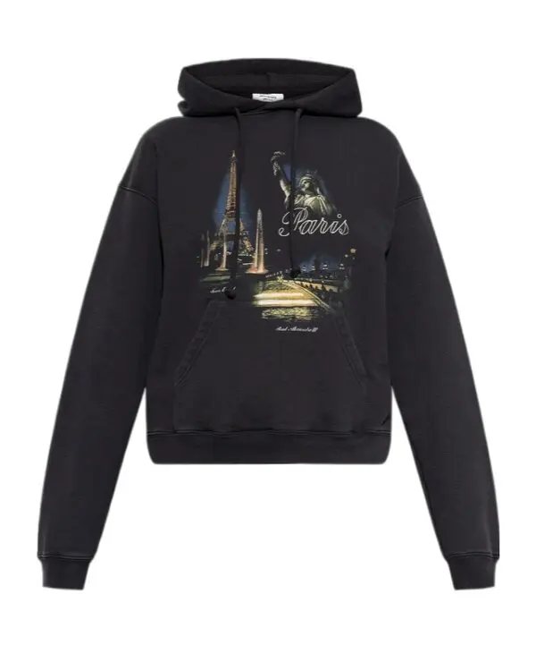 Vetements Hooded Blouse With Graphic Front And Pockets - Black