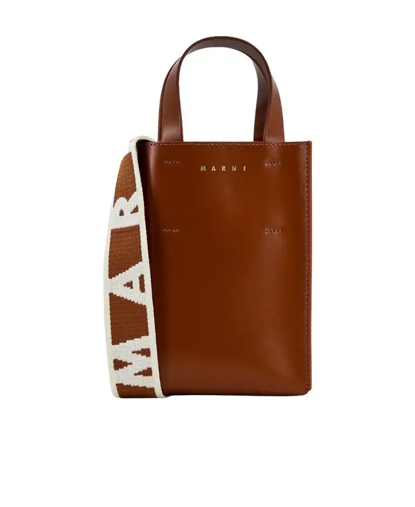 Marni Logo Printed Top Handle Bag - Brown