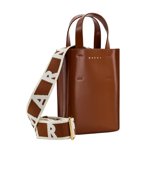 Marni Logo Printed Top Handle Bag - Brown