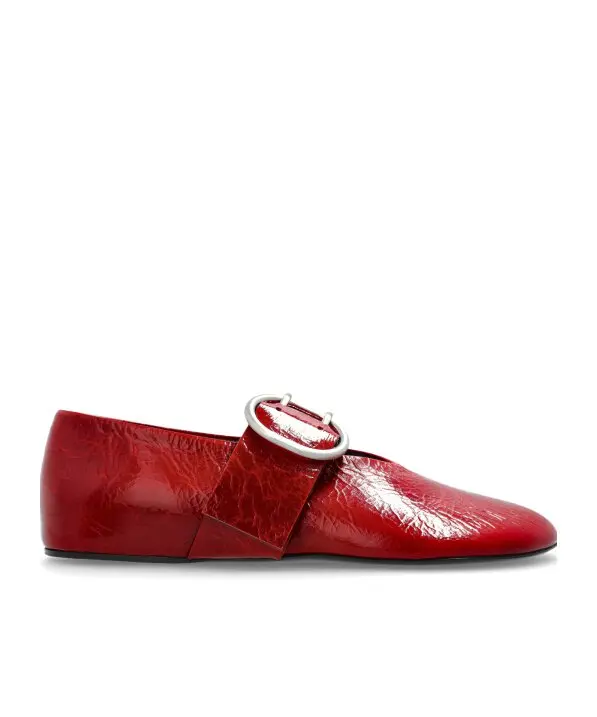 JIL SANDER Embossed Ballerina Flats With Metal Clasp - Red