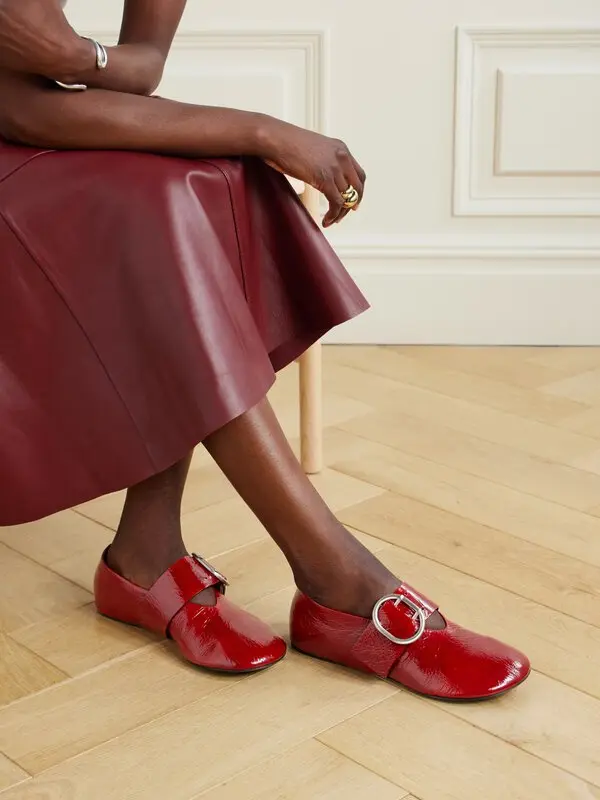JIL SANDER Embossed Ballerina Flats With Metal Clasp - Red