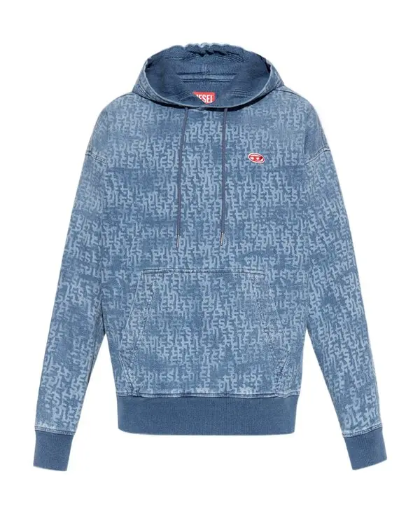 DIESEL® All-over Logo Denim-effect Hoodie - Blue