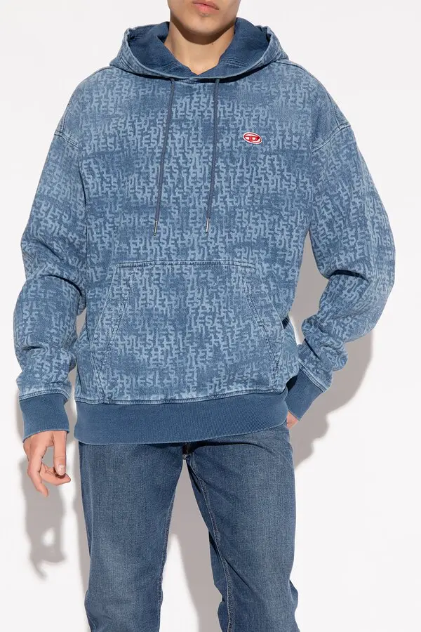 DIESEL® All-over Logo Denim-effect Hoodie - Blue