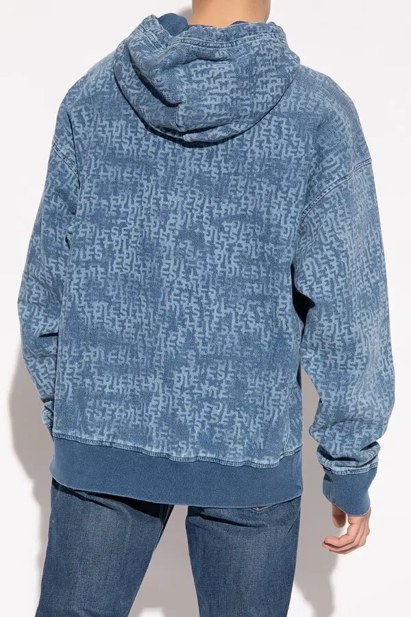 DIESEL® All-over Logo Denim-effect Hoodie - Blue
