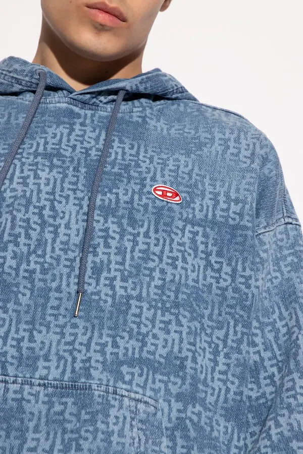 DIESEL® All-over Logo Denim-effect Hoodie - Blue