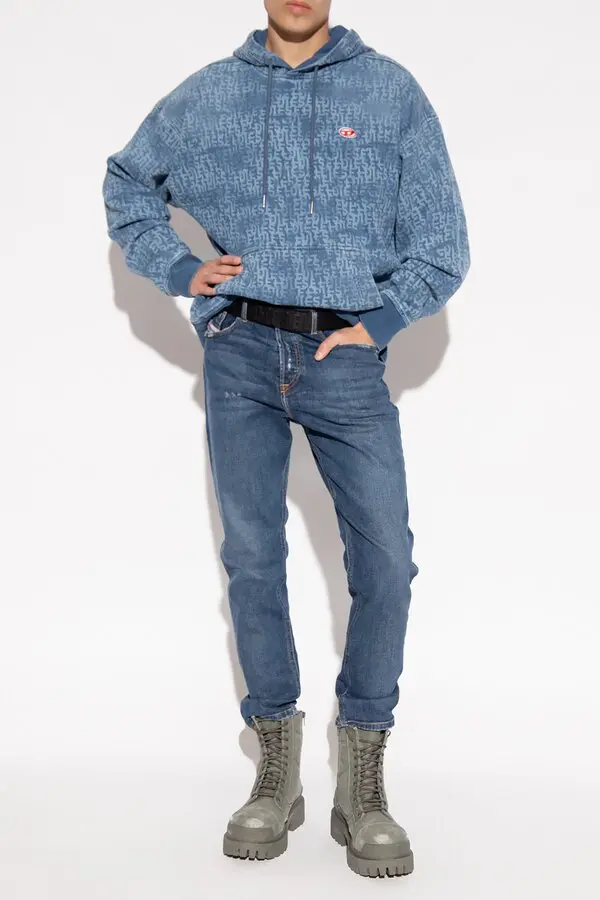 DIESEL® All-over Logo Denim-effect Hoodie - Blue