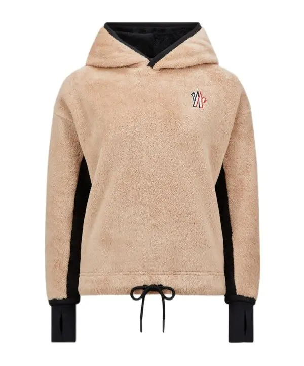 Moncler Polartec Fleece Hoodie With Logo Detail - Light Brown
