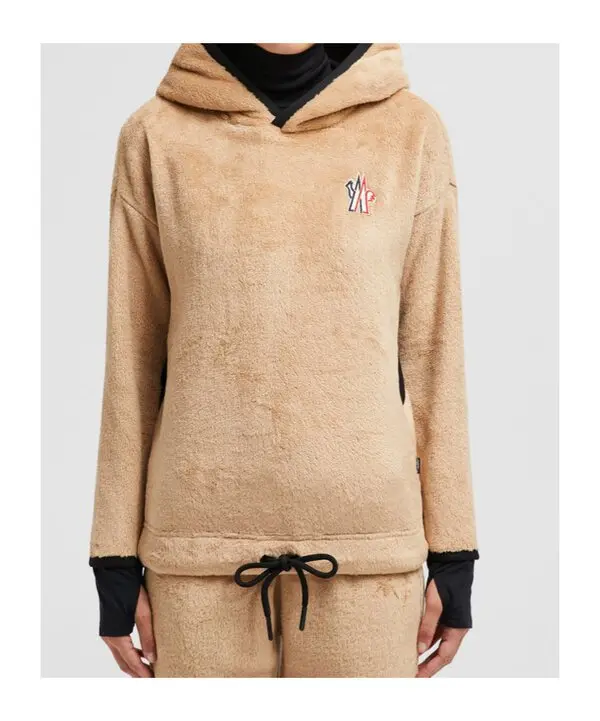 Moncler Polartec Fleece Hoodie With Logo Detail - Light Brown