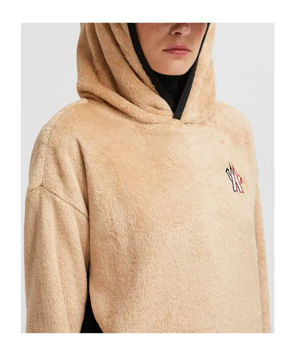 Moncler Polartec Fleece Hoodie With Logo Detail - Light Brown