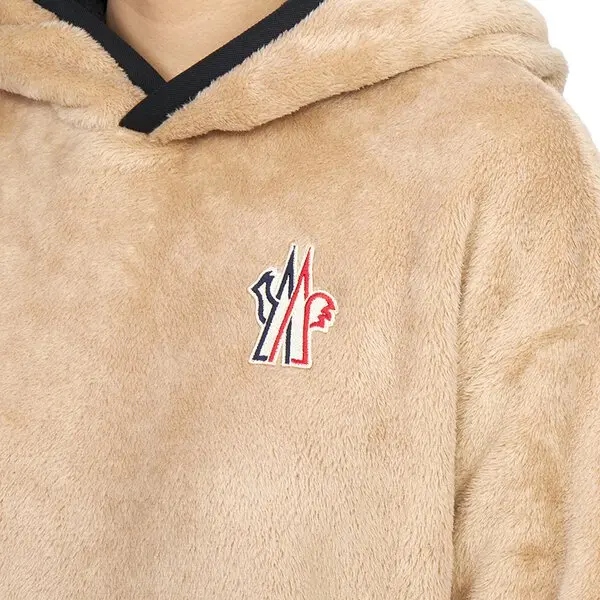 Moncler Polartec Fleece Hoodie With Logo Detail - Light Brown