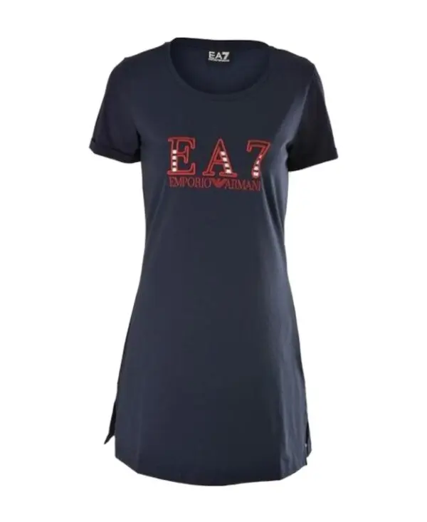 EA7 Short Sleeve Round Neck Dress With Logo Detail - Black