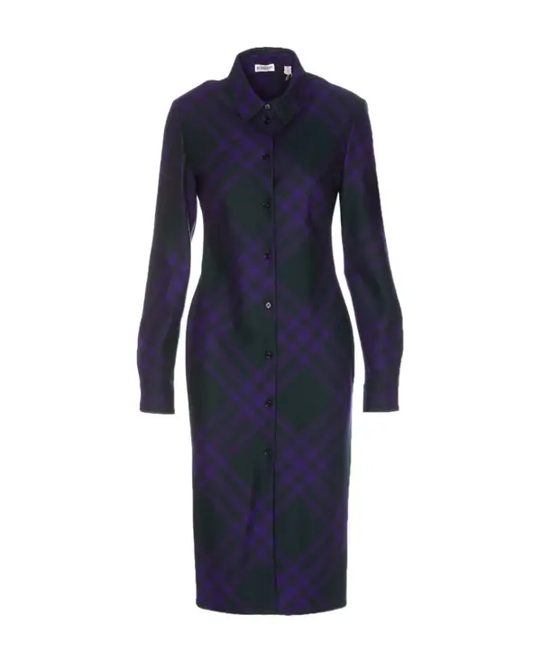 Burberry Long Sleeve Checked Shirt Dress - Black