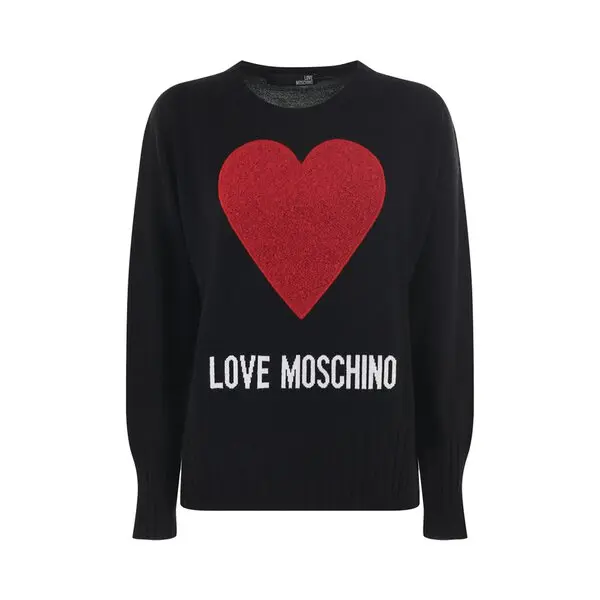Moschino Long-sleeved Sweater With Heart And Logo Detail - Black