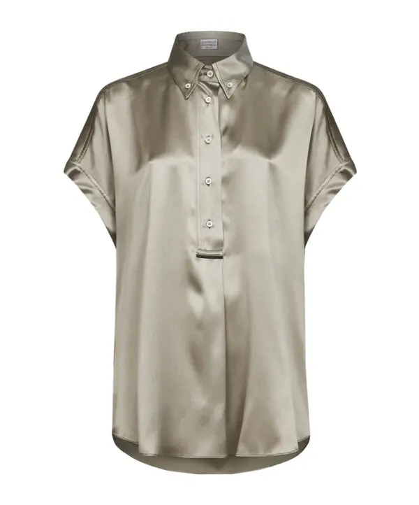 Brunello Cucinelli Short-sleeved Collared Blouse - Green