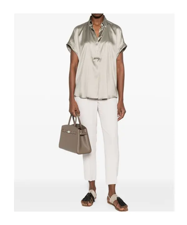 Brunello Cucinelli Short-sleeved Collared Blouse - Green