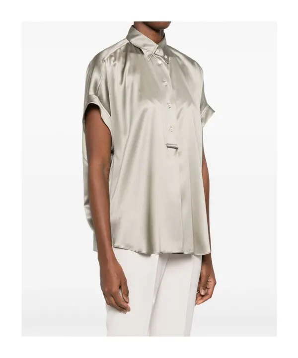 Brunello Cucinelli Short-sleeved Collared Blouse - Green