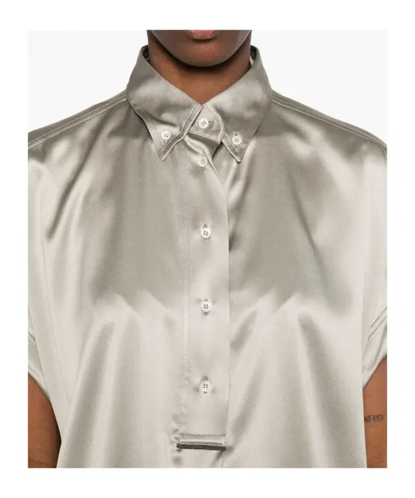 Brunello Cucinelli Short-sleeved Collared Blouse - Green