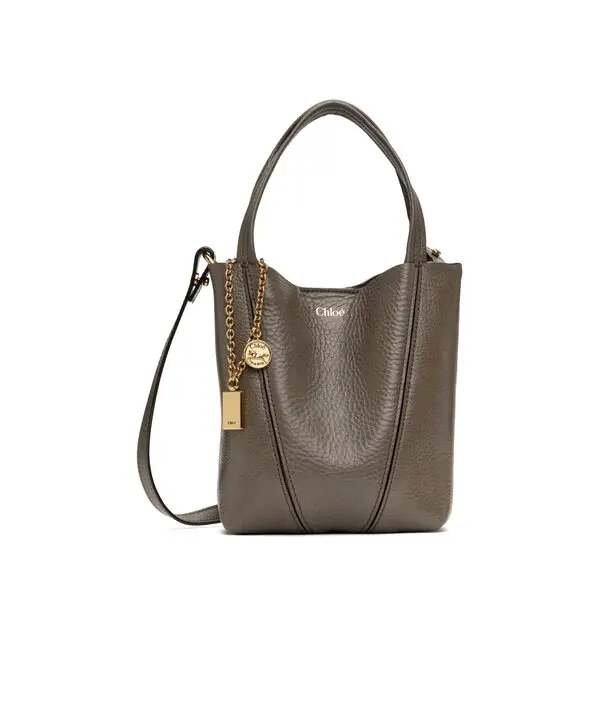 Chloé Small Spin Logo Printed Top Handle Bag - Brown