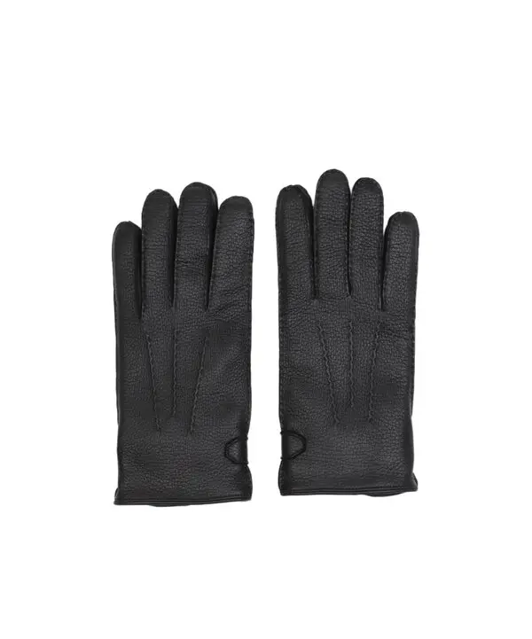 Brioni Touch-strap Leather Gloves - Black