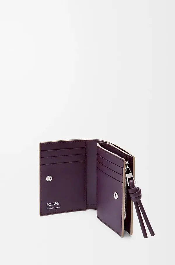 Loewe Knot Compact Wallet In Shiny Nappa Calfskin - Clay/plum