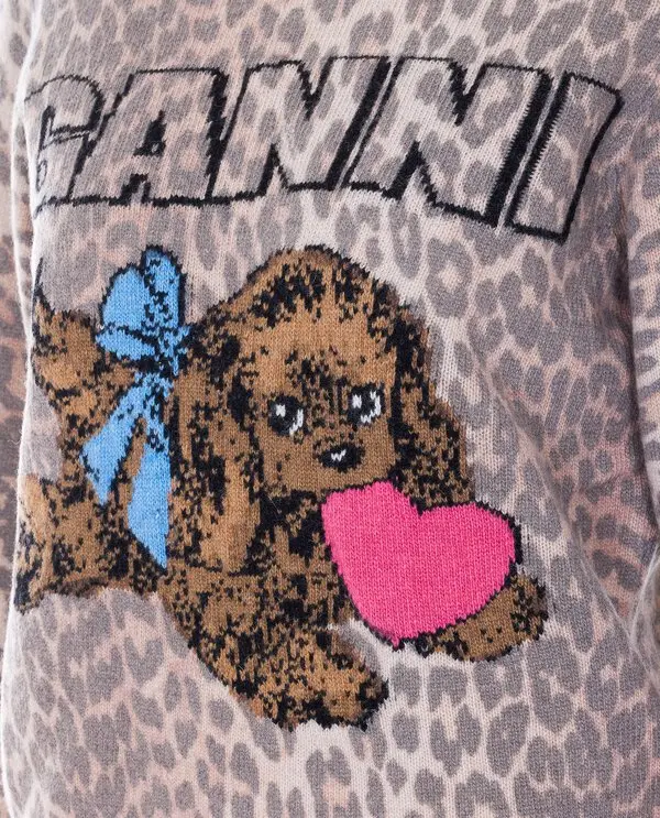GANNI Leopard Print Dog Intarsia Jumper