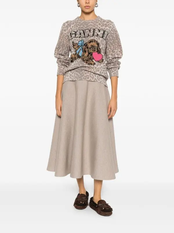 GANNI Graphic Puppy Knitted Sweater - Brown
