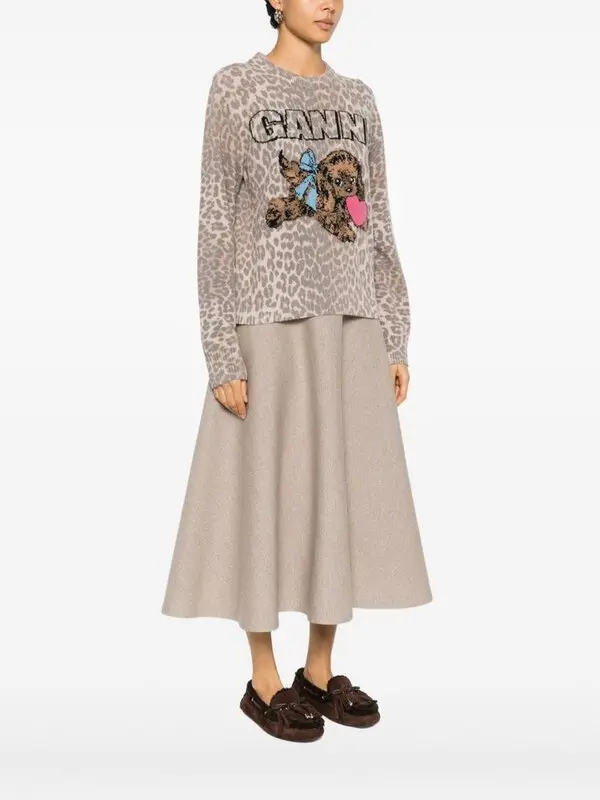 GANNI Graphic Puppy Knitted Sweater - Brown