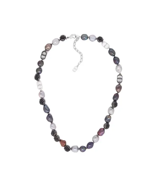 Dior Roses Necklace With Freshwater Pearls And Cd Icon Logos - Gray