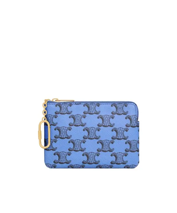 Celine Coin Purse In Triomphe Canvas - Blue/black