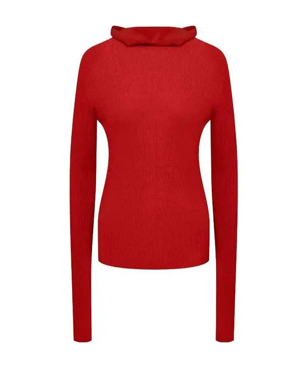 JIL SANDER Ribbed-knit Hoodie - Red