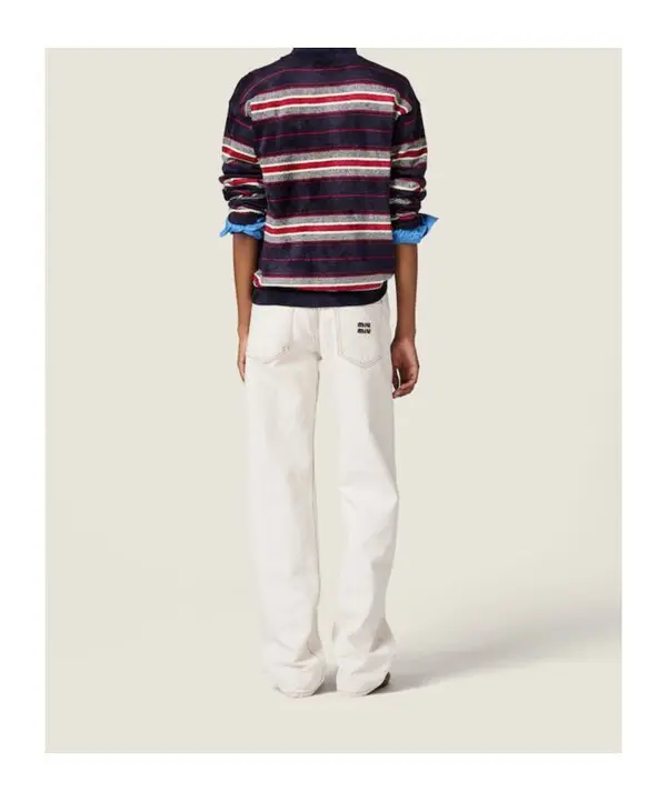 Miu Miu Logo-embroidered Denim Jeans - White