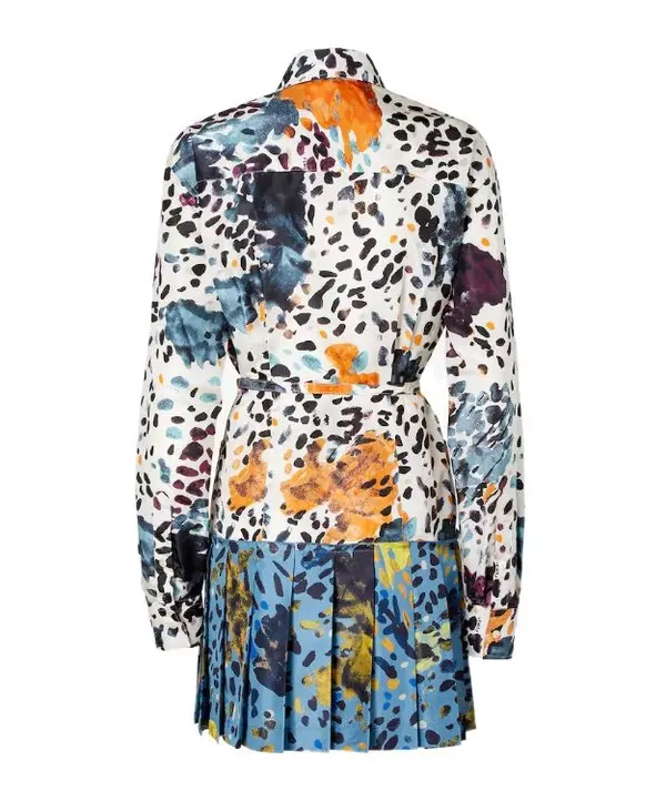 Fendi Falena Print Belted Pleated Mini Dress