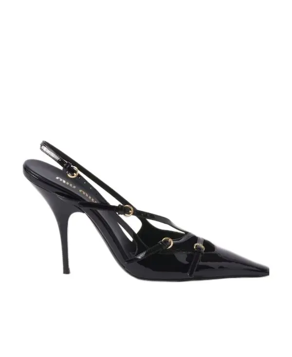 Miu Miu Patent Leather Slingbacks With Buckles - Black