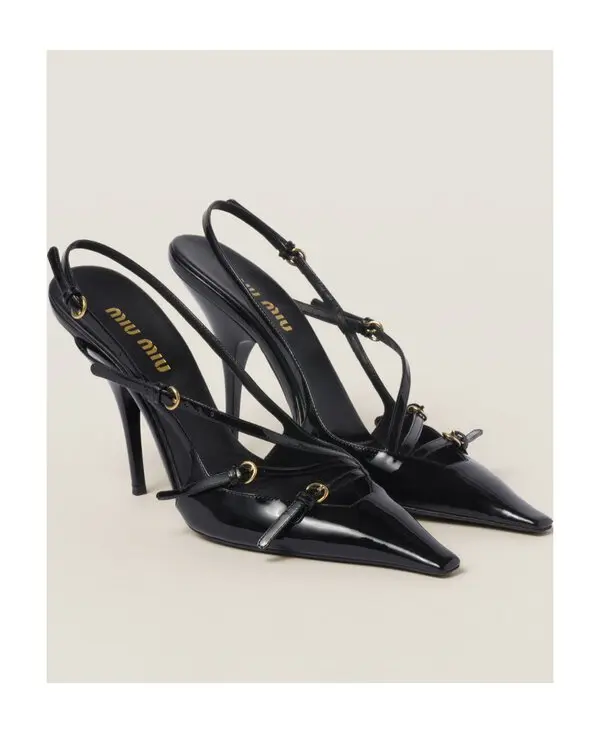 Miu Miu Patent Leather Slingbacks With Buckles