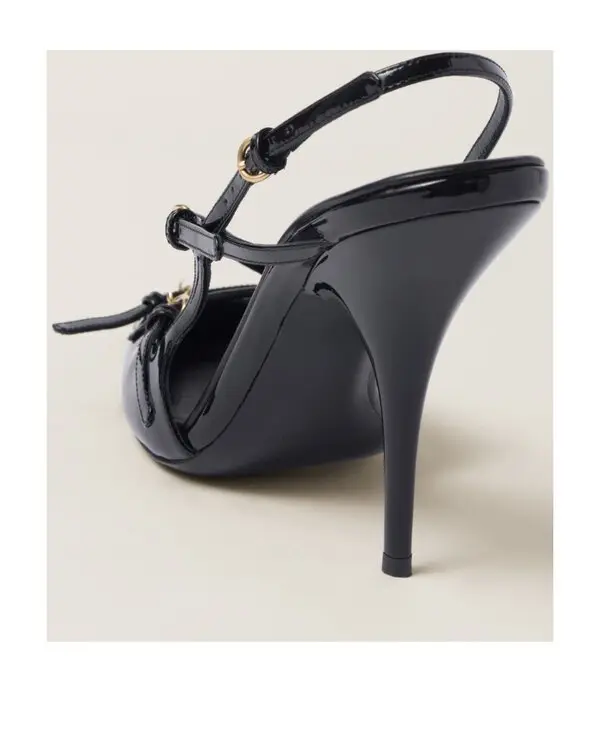 Miu Miu Patent Leather Slingbacks With Buckles