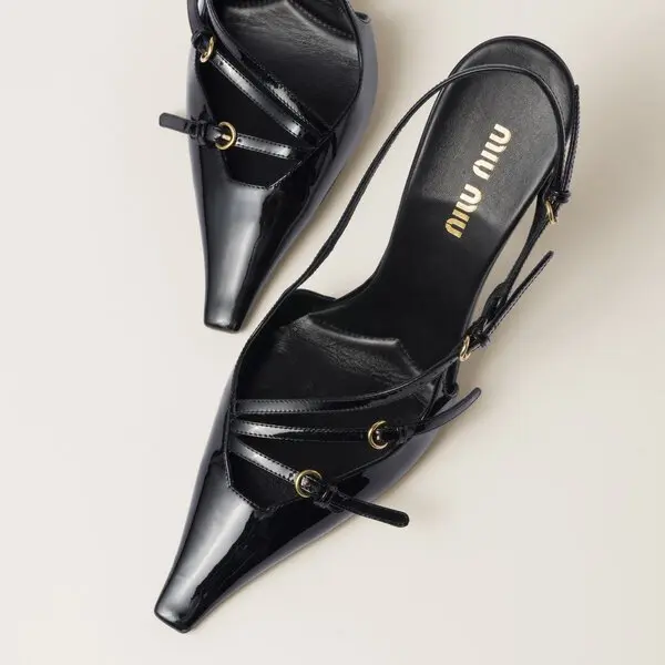 Miu Miu Patent Leather Slingbacks With Buckles